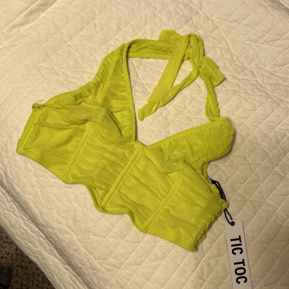 Tops | Neon Green Halter Corset Top | Poshmark